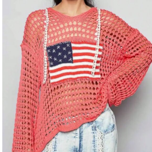 POL | Sweaters | Pol Red Open Stitch Flag Sweater | Poshmark